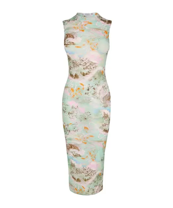 Off-White Sleeveless Printed Midi Dress