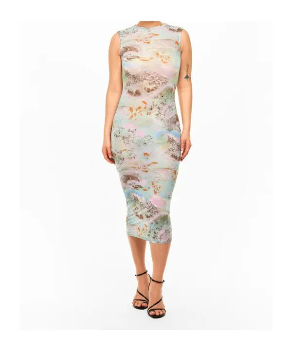 Off-White Sleeveless Printed Midi Dress
