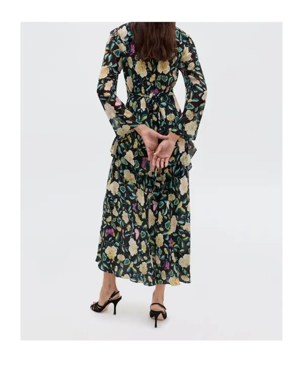 Rixo Cedar Printed Long Sleeve V-neck Dress