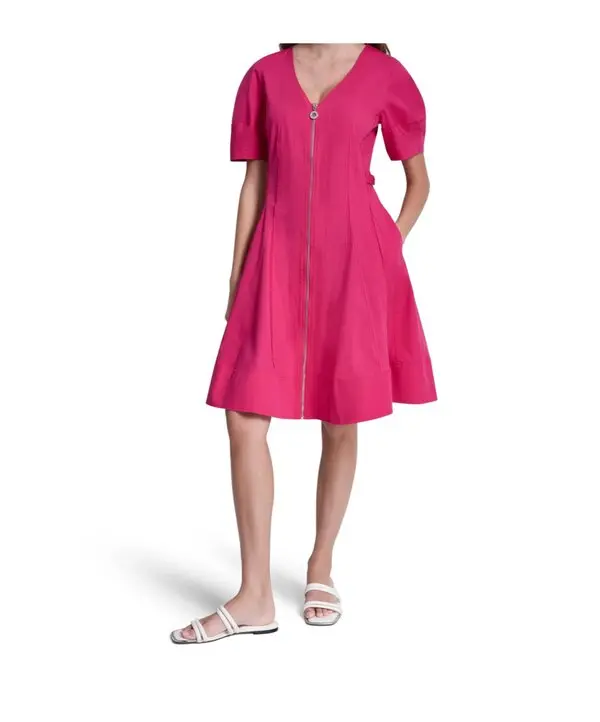 Dkny Zip-up Mini Dress With Adjustable Waist
