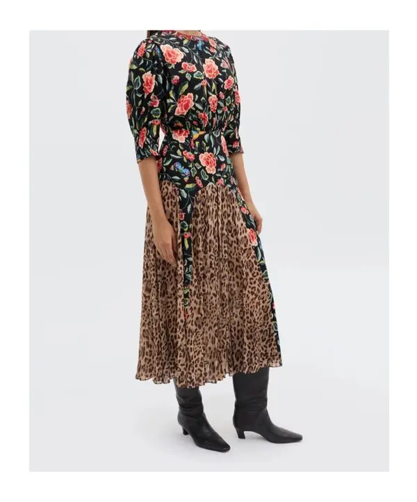 Rixo Meg Boho Dress Floral And Leopard Print Maxi