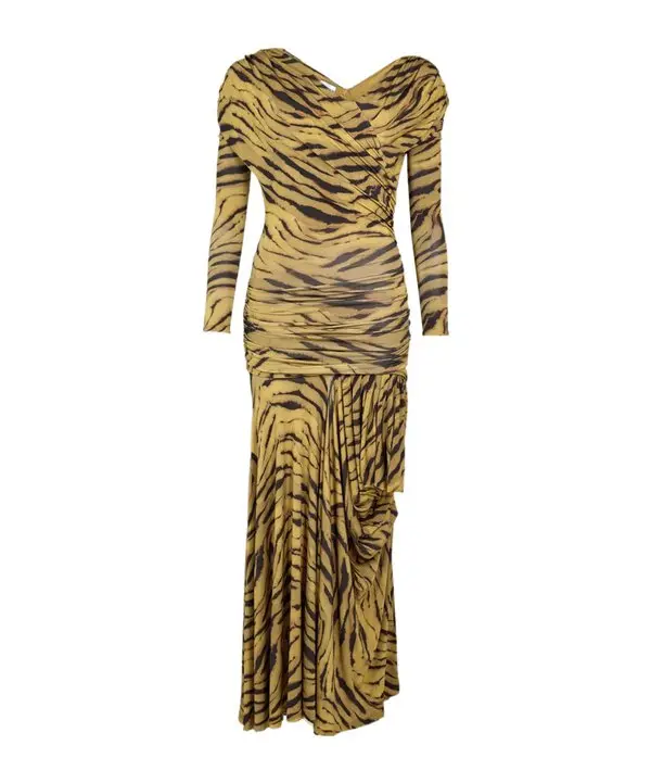 GANNI Printed Jersey Long Maxi Dress - Brown
