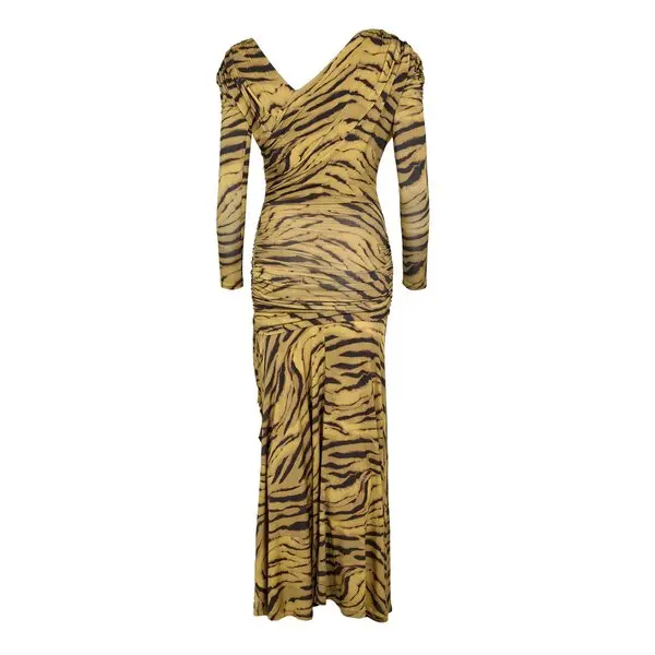 GANNI Printed Jersey Long Maxi Dress - Brown