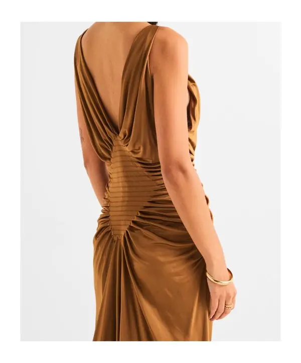 Versace Pleated V-neck Dress - Brown