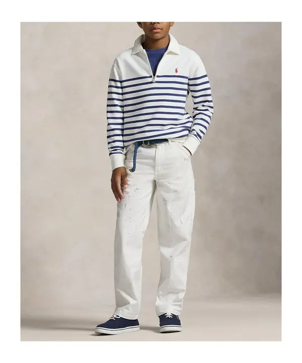 Polo Ralph Lauren Striped Fleece Quarter Zip - White