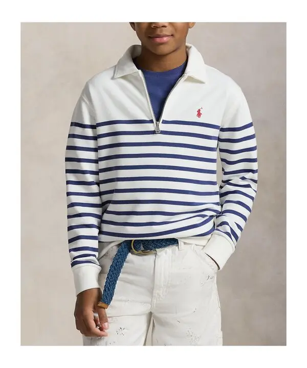 Polo Ralph Lauren Striped Fleece Quarter Zip - White