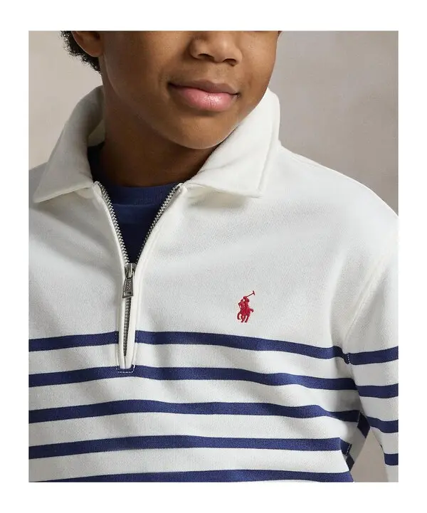 Polo Ralph Lauren Striped Fleece Quarter Zip - White