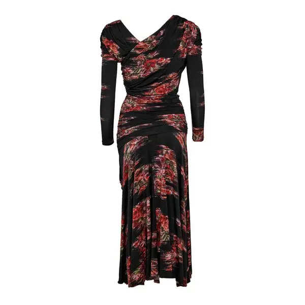 GANNI Printed Long Sleeve Maxi Dress - Black
