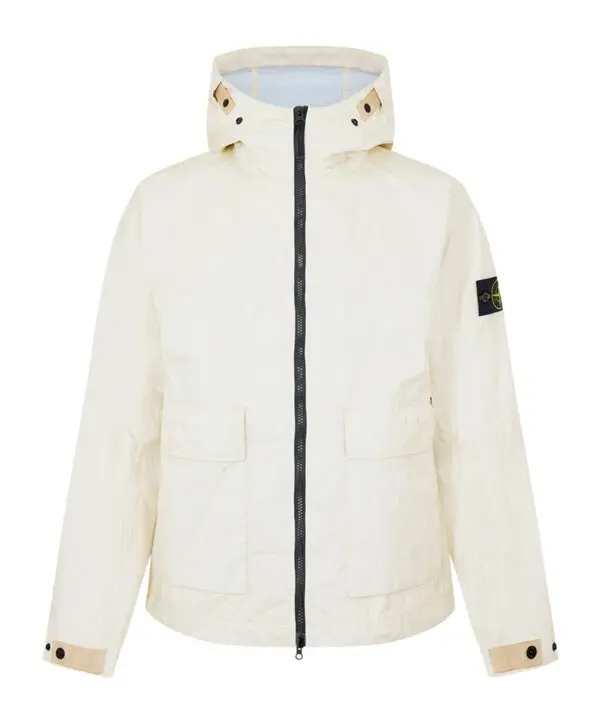 Stone Island Hooded Zip-up Casual Jacket With Logo Patch