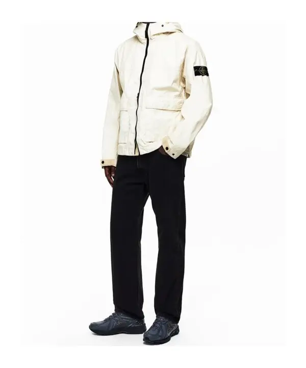 Stone Island Hooded Zip-up Casual Jacket With Logo Patch