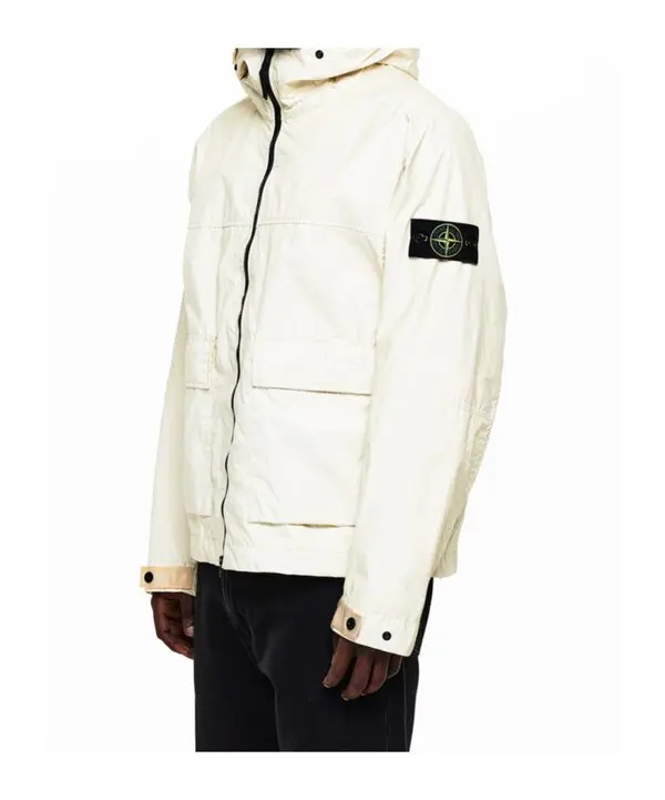 Stone Island Hooded Zip-up Casual Jacket With Logo Patch