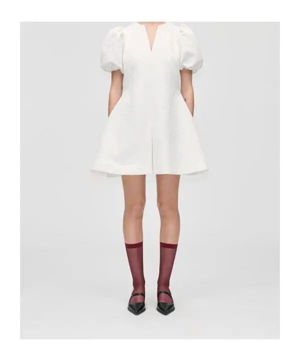 Stine Goya Pleated Mini Dress With Puff Sleeves