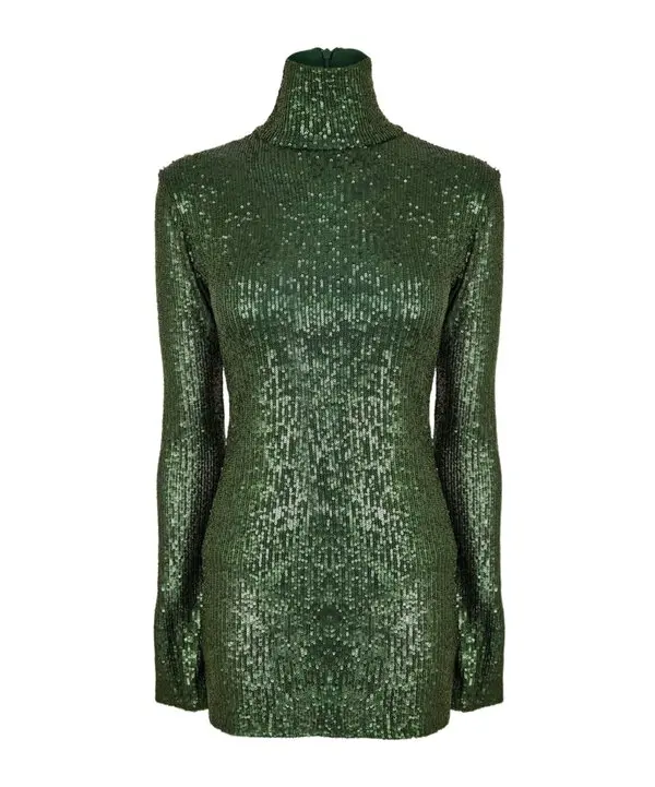 Norma Kamali Sequined Long-sleeved Mini Dress - Green