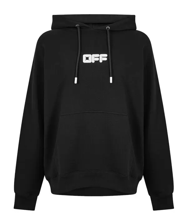 Off-White Off" Logo Drawstring Hoodie - Black