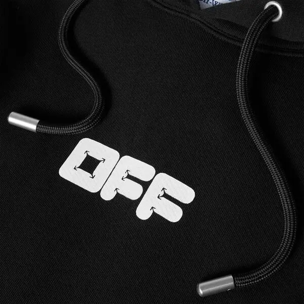 Off-White Off" Logo Drawstring Hoodie - Black