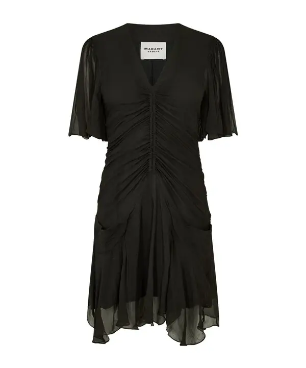 Isabel Marant Étoile Ruched Mini Dress With Sheer Sleeves