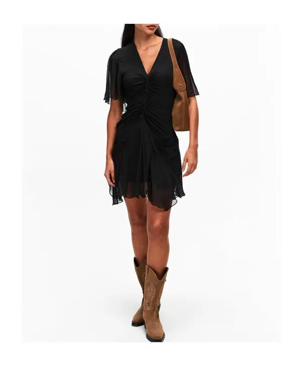 Isabel Marant Étoile Ruched Mini Dress With Sheer Sleeves