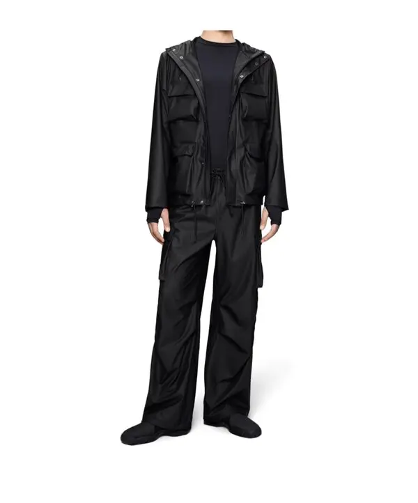Rains Hooded Long-sleeved Raincoat With Snap Closure And Multiple Pockets