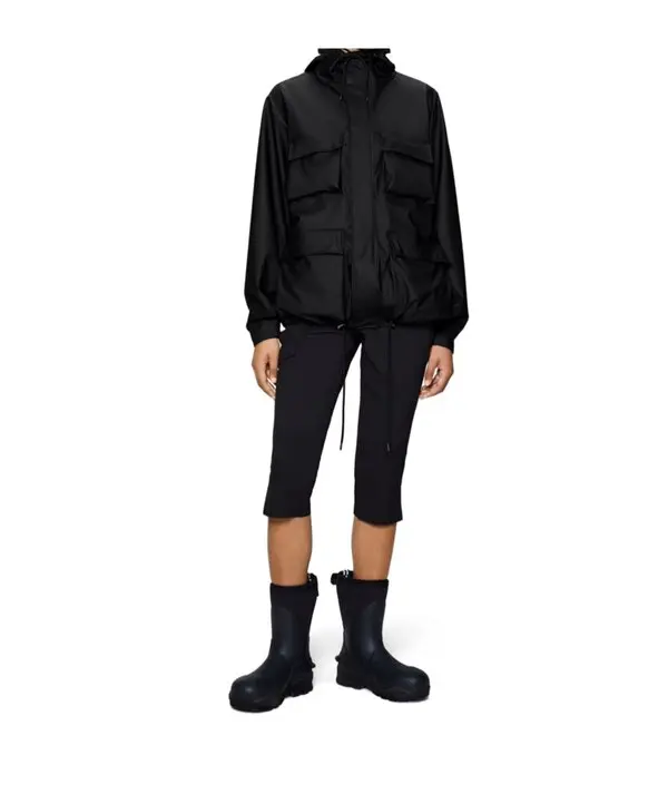 Rains Hooded Long-sleeved Raincoat With Snap Closure And Multiple Pockets