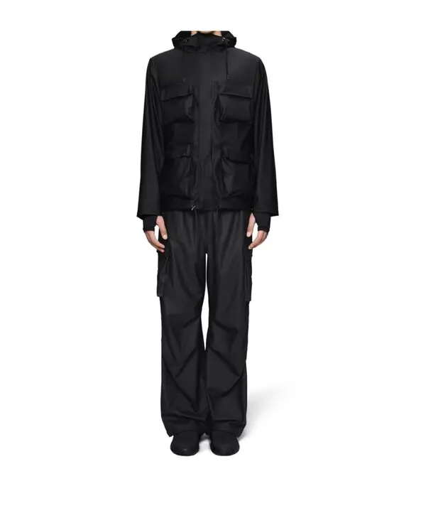 Rains Hooded Long-sleeved Raincoat With Snap Closure And Multiple Pockets