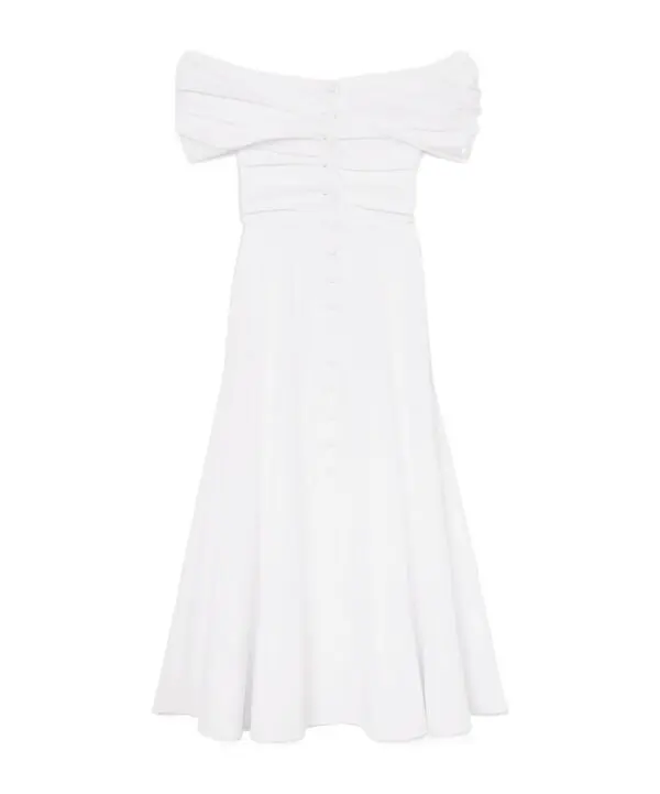 Celine Cotton Poplin Off-shoulder Midi Dress With Bralette Detail - White