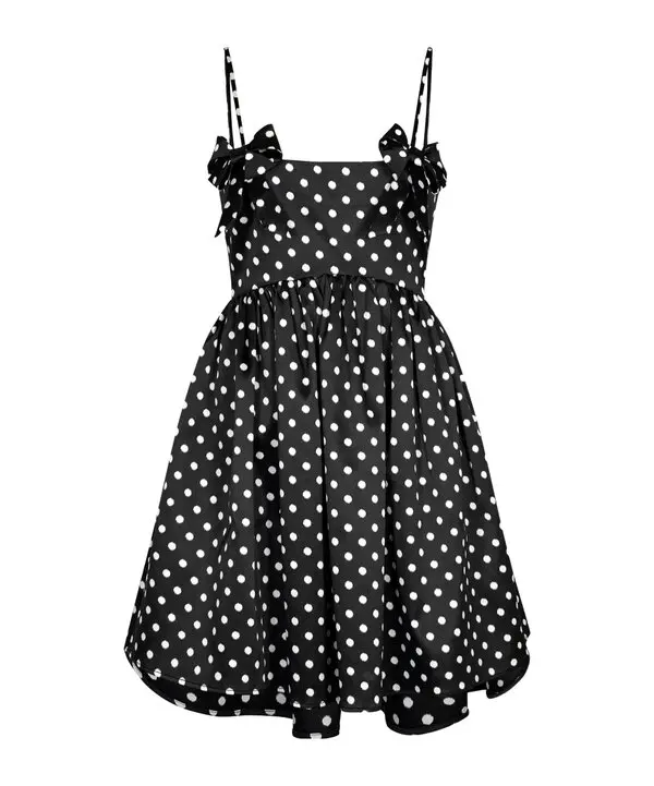 GANNI Satin Polka Dot Mini Dress With Bow Detail
