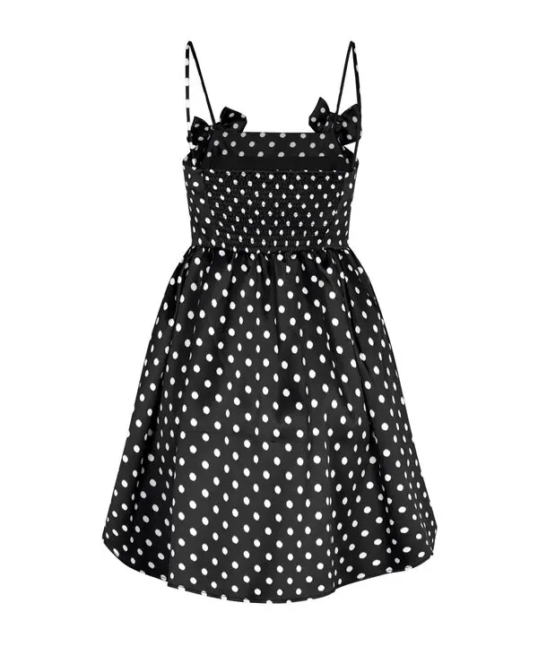 GANNI Satin Polka Dot Mini Dress With Bow Detail