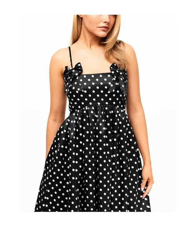 GANNI Satin Polka Dot Mini Dress With Bow Detail