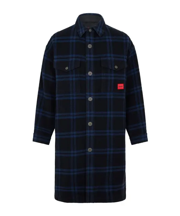 Hugo Boss Checked Long Sleeve Overcoat
