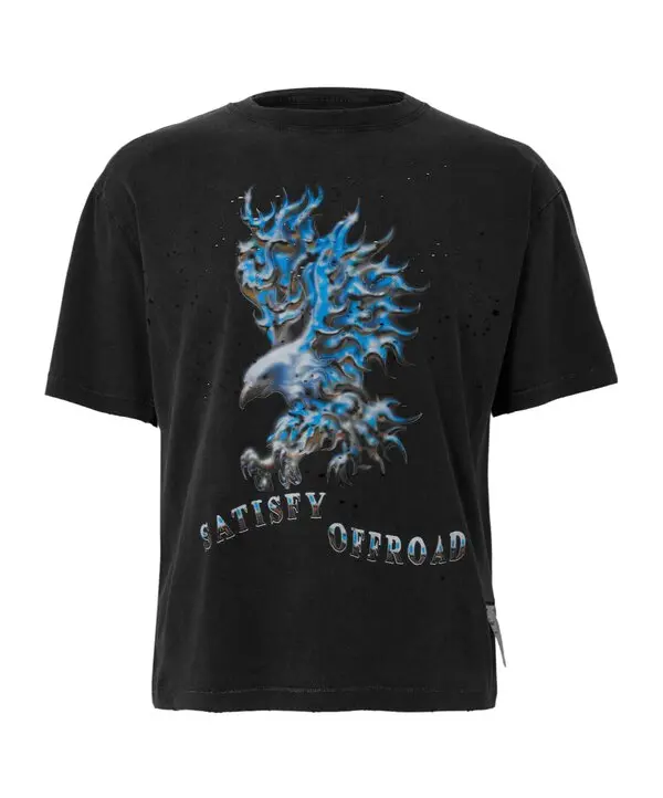 Satisfy Eagle Flames" Distressed Graphic T-shirt