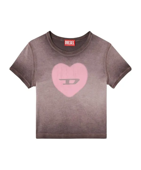 DIESEL® Short Sleeve Two-tone T-shirt With Heart Graphic - Gray