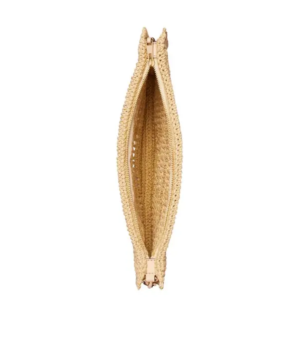Tory Burch Woven Raffia Pouch With Embossed Logo