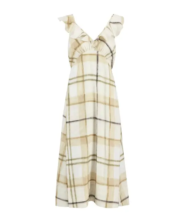 Barbour Plaid Maxi Dress With Ruffled V-neck