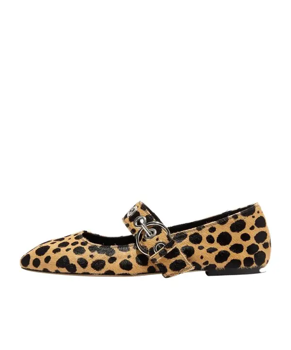 AeydĒ Leopard Print Mary Jane Ballet Flats - Black