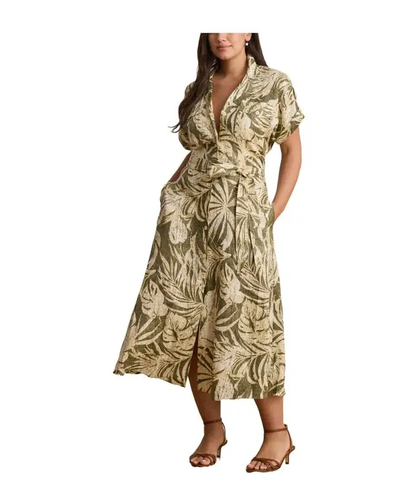 Ralph Lauren Shirt Dress With Tropical Print And Belted Waist - Nude