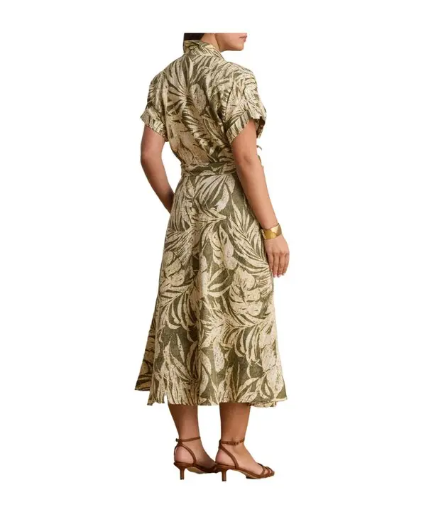 Ralph Lauren Shirt Dress With Tropical Print And Belted Waist - Nude