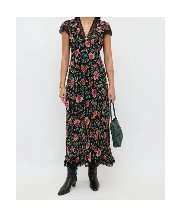Rixo Floral Print Maxi Dress With Lace Trim