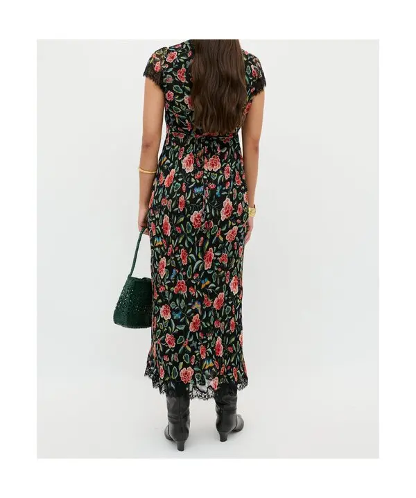 Rixo Floral Print Maxi Dress With Lace Trim