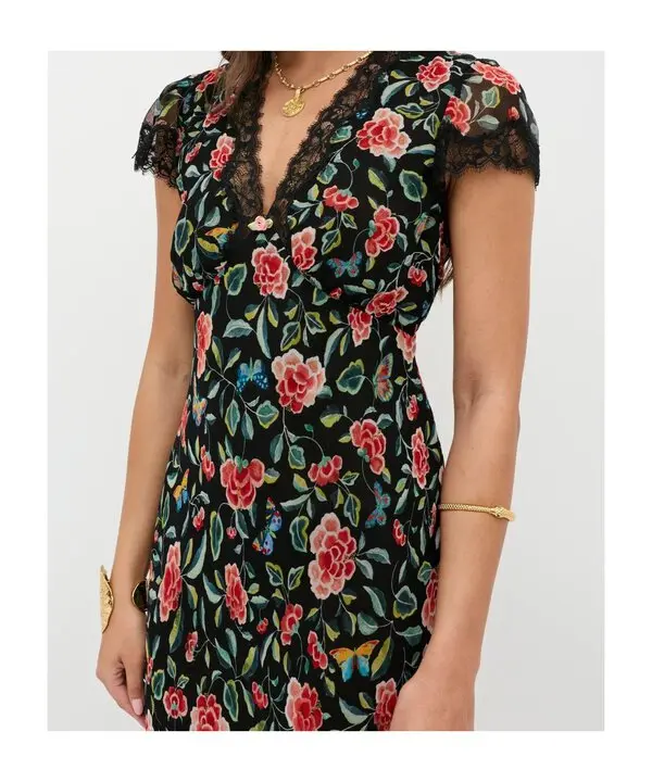 Rixo Floral Print Maxi Dress With Lace Trim
