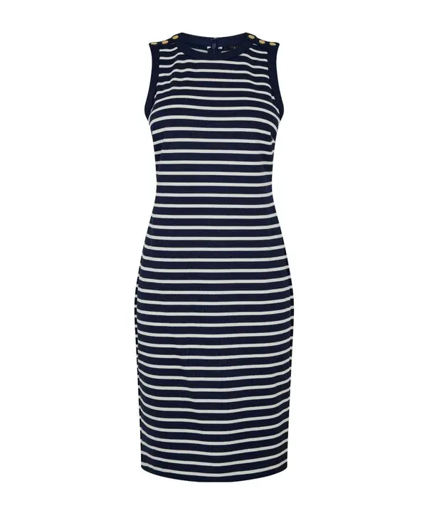 Ralph Lauren Striped Tea-length Dress With Button Detail