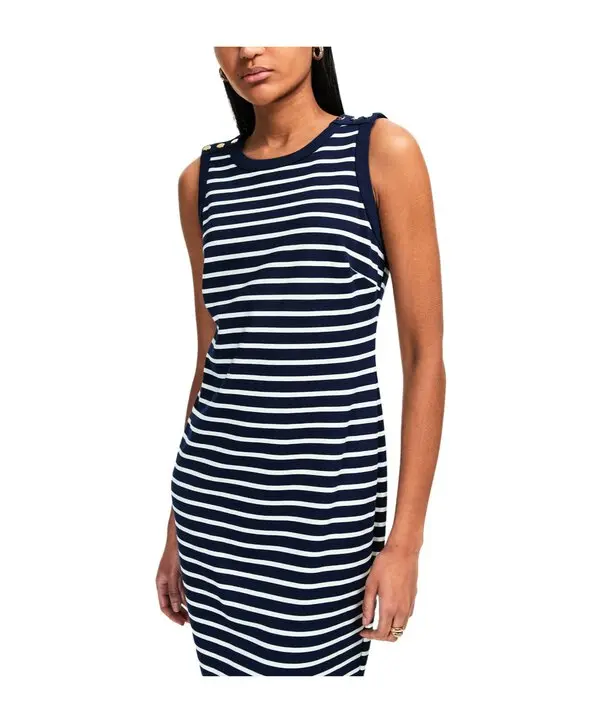 Ralph Lauren Striped Tea-length Dress With Button Detail