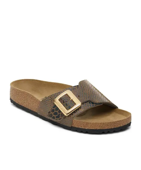 BIRKENSTOCK Single-strap Cork Slide Sandals With Metallic Buckle - Brown