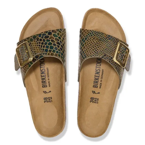 BIRKENSTOCK Single-strap Cork Slide Sandals With Metallic Buckle - Brown