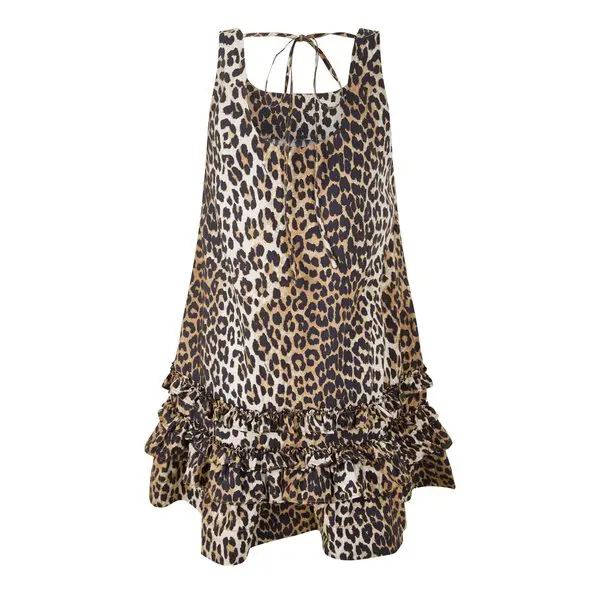 GANNI Leopard Print Tiered Ruffled Mini Dress