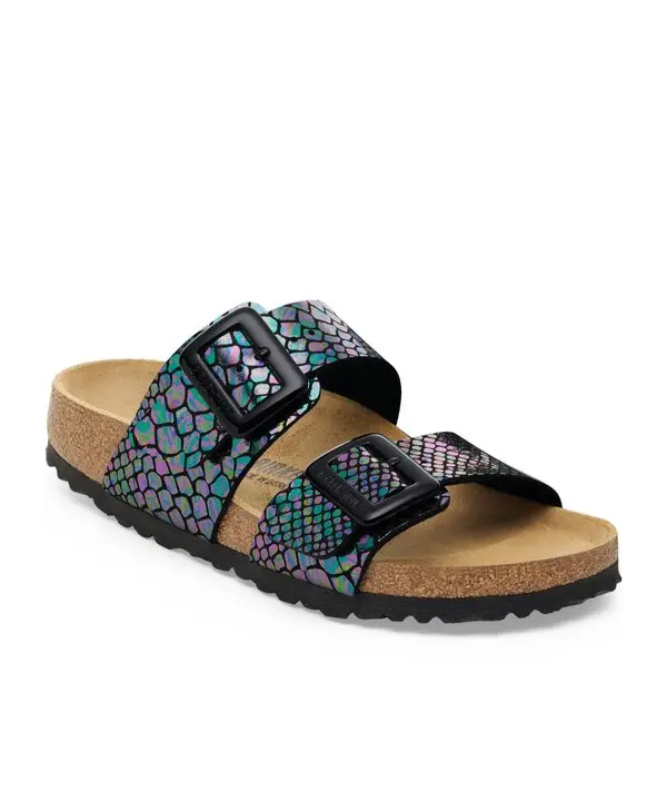 BIRKENSTOCK Two-strap Cork Slide Sandals With Iridescent Upper