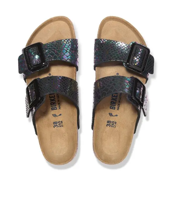 BIRKENSTOCK Two-strap Cork Slide Sandals With Iridescent Upper