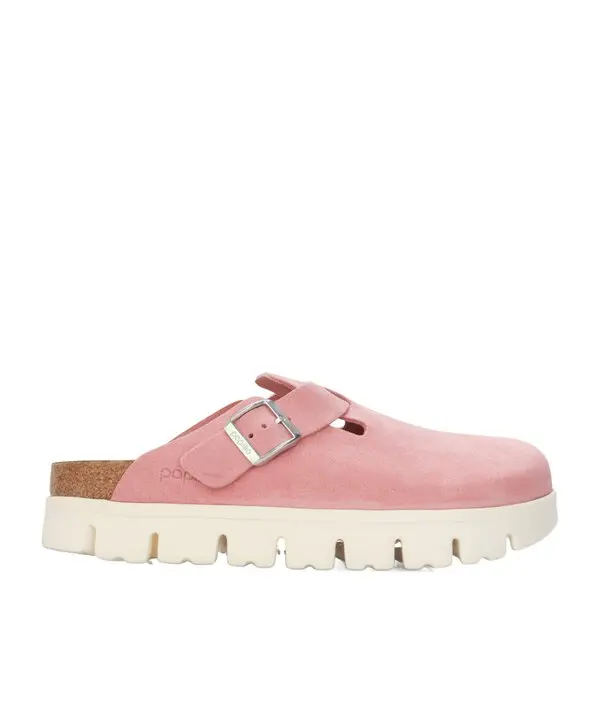 BIRKENSTOCK Suede Mule With Metal Buckle And Chunky Serrated Sole
