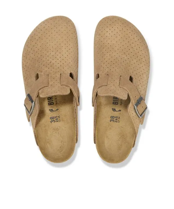 BIRKENSTOCK Perforated Suede Slip-on Clogs With Buckle - Brown
