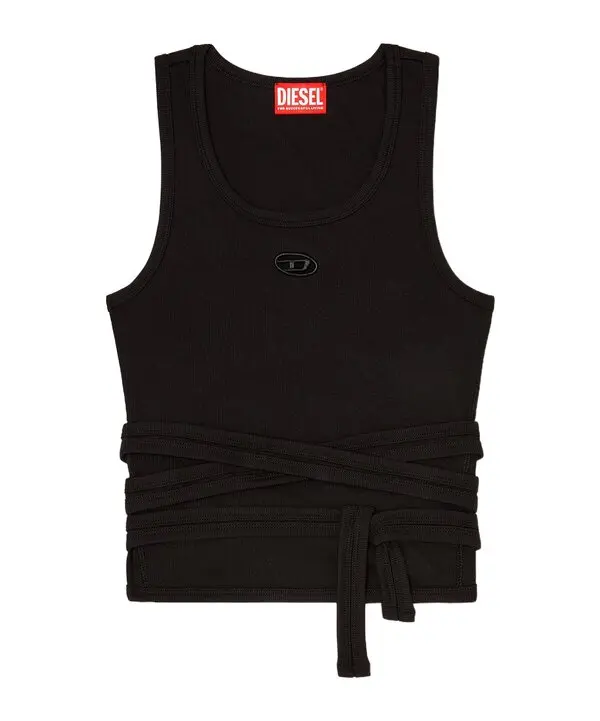 DIESEL® Ribbed Cropped Tank Top With Wrap Detail - Black