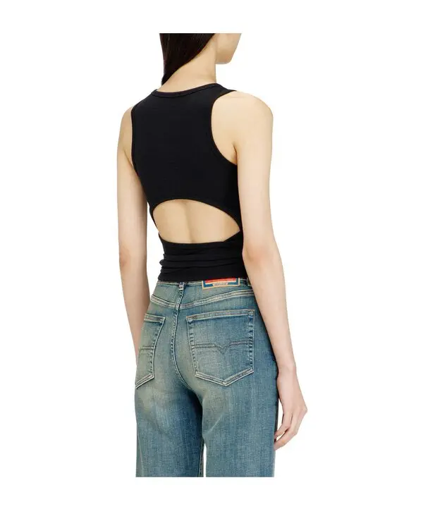 DIESEL® Ribbed Cropped Tank Top With Wrap Detail - Black
